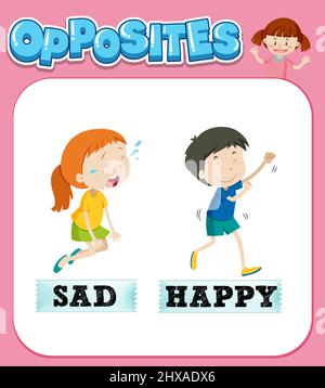 Opposite feeling words with happy and sad illustration Stock Vector ...
