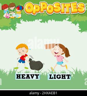Opposite English words with heavy and light illustration Stock Vector ...