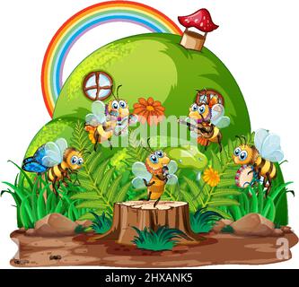 Insect cartoon character at fairy house illustration Stock Vector Image ...