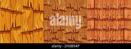 Set old wooden roof, shingles cover from planks with nails, ui game ...