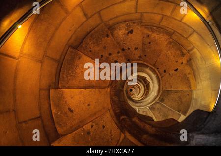 Helical spiral stairs of the Passion towers inside the Sagrada Familia ...