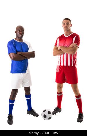 Confident Soccer Player With Arm Crossed Over White Background Stock ...