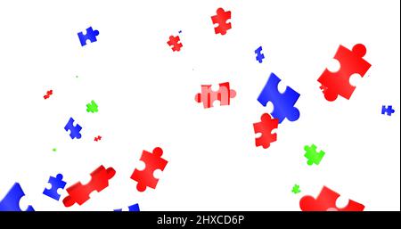 Image of colourful pieces of puzzle falling on white background Stock ...