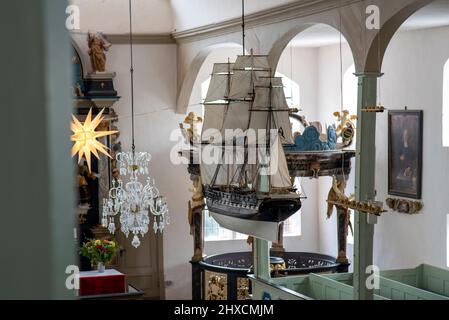 Seamen's church Prerow, votive ship Stock Photo - Alamy