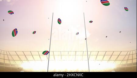 Image of rugby balls coloured with flag of namibia at stadium Stock ...