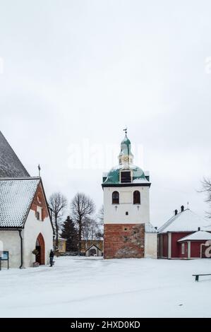 Porvoo, Finland, december 2021. Chathedral of Porvoo in winter time ...
