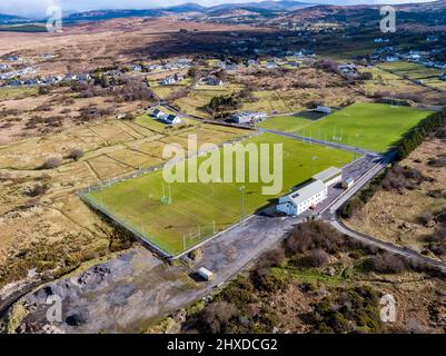Aerial view of GAA pitch in Glencolumbkille in County Donegal, Republic ...