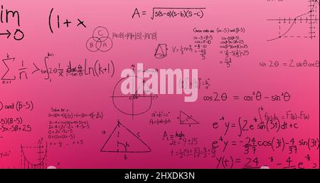 Image of hand written mathematical formulae over yellow to red ...