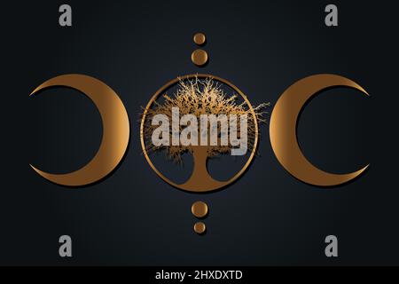 Mystical Moon Phases, tree of life, Sacred geometry. Triple moon, half moon pagan Wiccan goddess ...