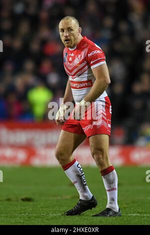 James Roby #9 of St Helens lifts the Grand Final Trophy and celebrates ...