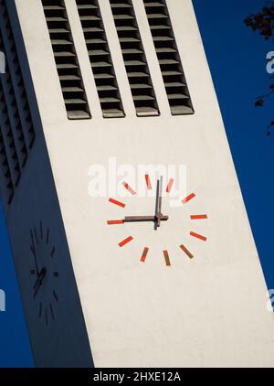 Modern Minimalist Tower Clock Closeup on a Sunny Day Stock Photo - Alamy
