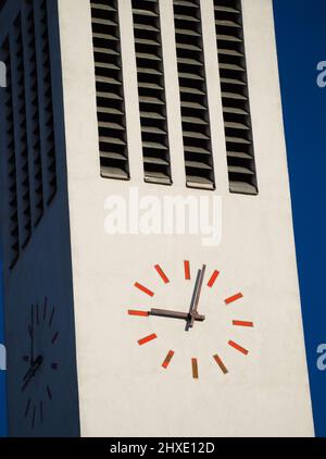 Modern Minimalist Tower Clock Closeup on a Sunny Day Stock Photo - Alamy