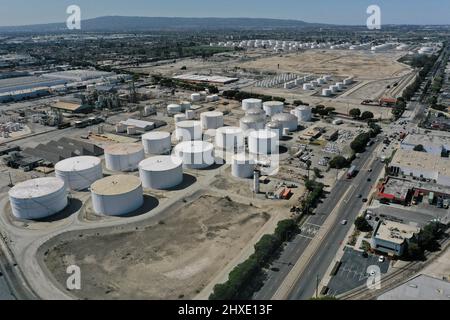 Aerial view of the pipelines and storage tanks Stock Photo - Alamy