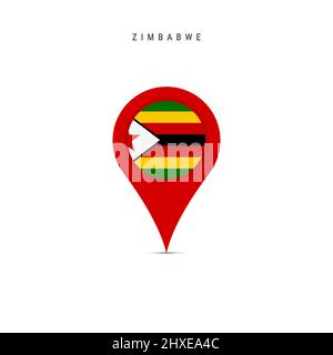 Teardrop map marker with flag of Zimbabwe. Zimbabwean flag inserted in the location map pin ...