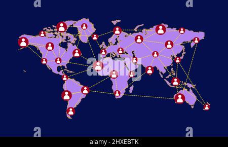 Social networks concept with world map Stock Photo - Alamy