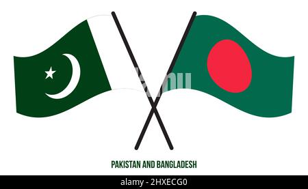 Bangladesh and Pakistan flags waving together on blue cloudy sky, two ...