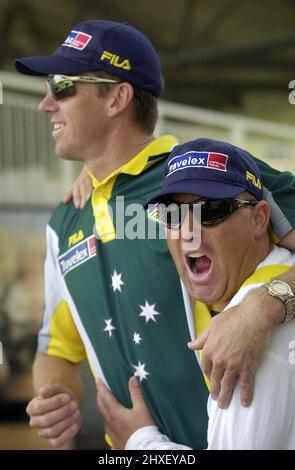 Shane Warne seen here larking with teammate Glenn McGrath in a training ...