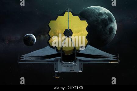James Webb telescope on the background of the planet Earth. JWST launch ...
