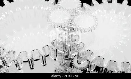 3D mechanism with rotating gears. Design. Rotating mechanism with neon ...