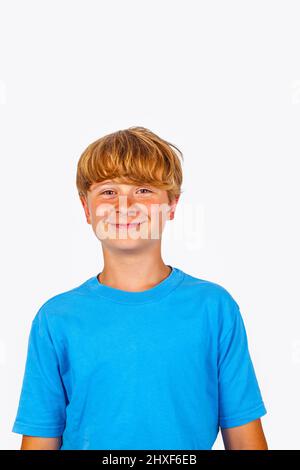cute bold faced boy with white wall background Stock Photo - Alamy