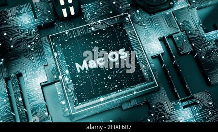 Flying inside cyberspace with beautiful abstract digital particles. Motion. Fast electrons ...