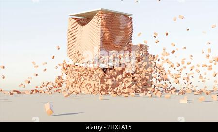 Computer generated small cubes from thin lines. 3d rendering abstract ...