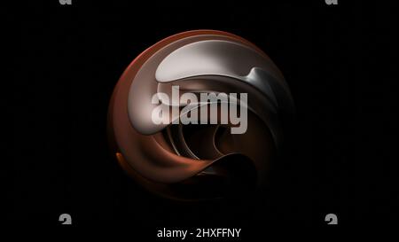 3D ball of curved layers. Design. Rotating 3d ball of petals on black ...