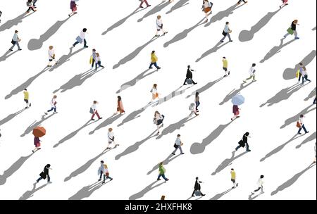 group of people - top view with shadow - isolated on white background ...