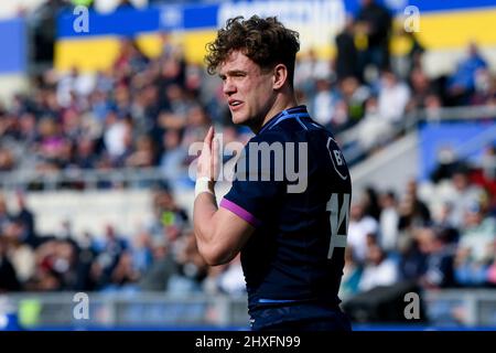 Darcy Graham of Scotland looks on during the Guinness Six Nations Rugby ...