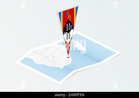 Isometric map and flag of Swaziland. 3D isometric shape of Swaziland ...