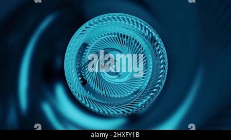 Spinning colorful round shaped object crossed by bending lines ...