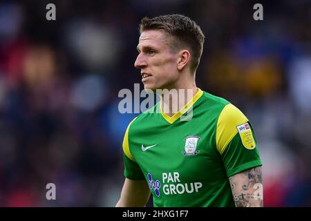 Emil Riis Jakobsen #19 of Preston North End runs with the ball Stock ...