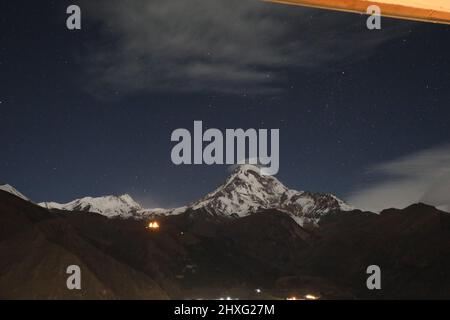 Beautiful night view Qazbegi Mountain valley Stock Photo - Alamy