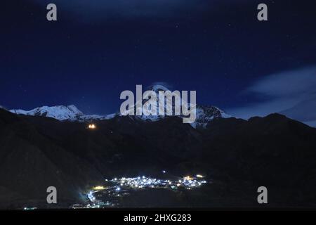 Beautiful night view Qazbegi Mountain valley Stock Photo - Alamy