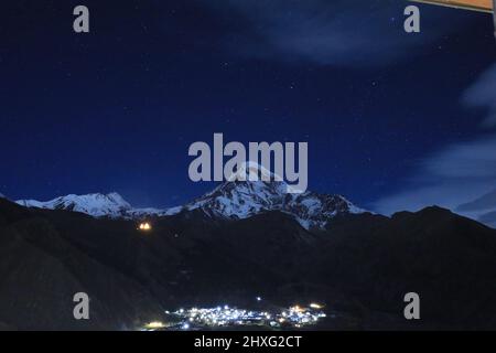 Beautiful night view Qazbegi Mountain valley Stock Photo - Alamy