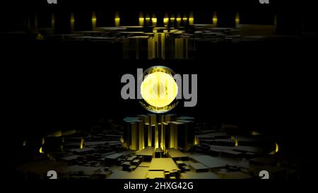 Glowing ball in futuristic machine. Design. Rotating futuristic ...