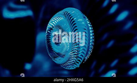 Spinning colorful round shaped object crossed by bending lines ...