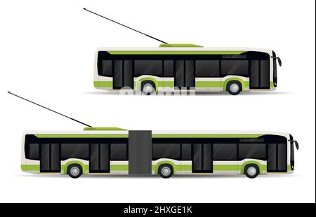 Articulated bus realistic set with city transport symbols isolated ...
