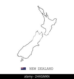 New Zealand country thin black outline silhouette. Simplified map ...