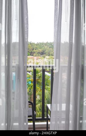 A beautiful street with palm trees overlooking the sea on a lovely ...