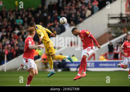 Max Lowe #15 of Nottingham Forest crosses the ball in , on 2/6/2022 ...
