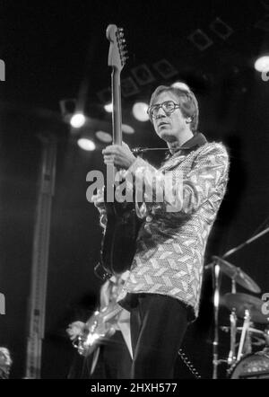 English musician Hank Marvin performing with The Shadows at the Royal ...
