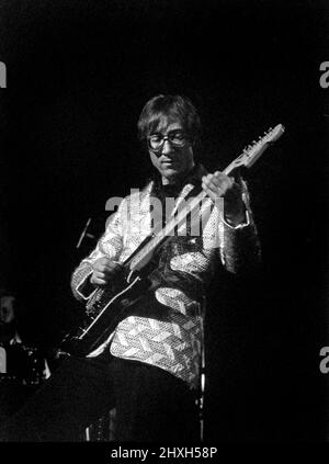 English musician Hank Marvin performing with The Shadows at the Royal ...