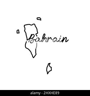 Bahrain Map. Bahraini Country Map. Black and White National Outline ...