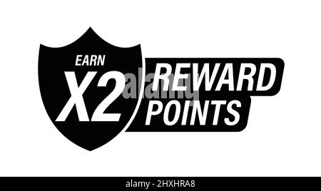 earn x2, double reward points vector illustration icon, black in color ...