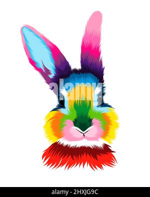 Abstract rabbit head portrait, hare from multicolored paints. Colored ...