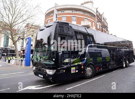 The Newcastle United team bus arrives prior to the Premier League match ...