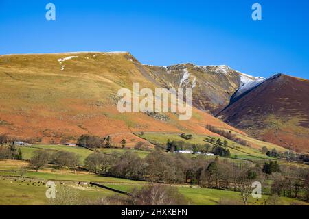 A snow capped Blencathra near Threlkeld in winter, Lake District ...
