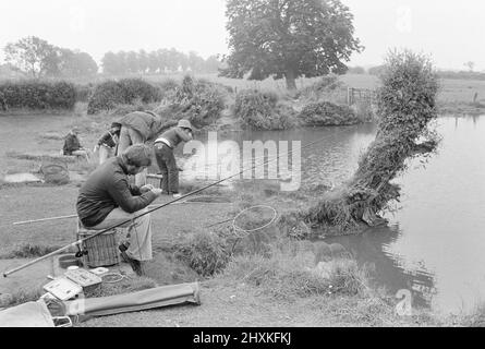 Anglers gathered at Wilfred's Pond near Hose in the Vale of Belvoir ...