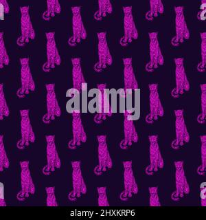 Leopard sitting seamless pattern. Vintage wildlife animals background ...